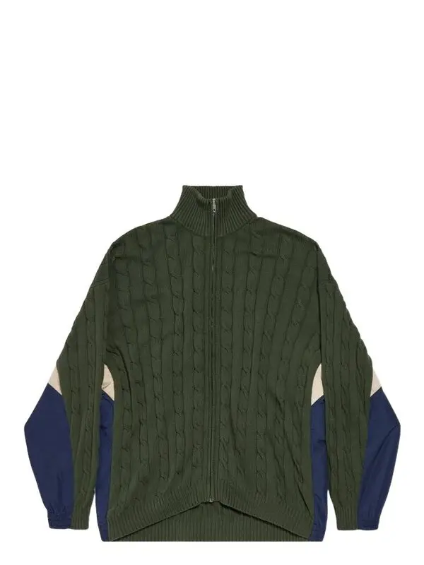 Balenciaga Panelled Zipped Cardigan With High Collar - Khaki Blue And Beige