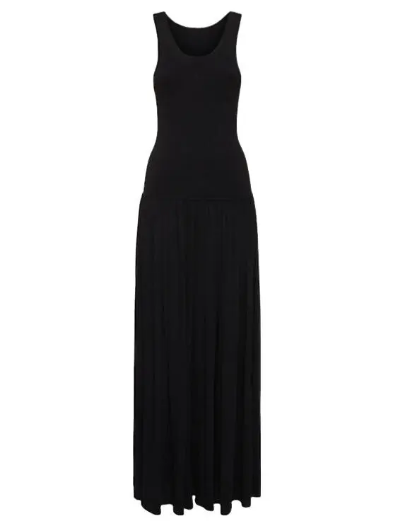 Loulou De Saison Sleeveless Maxi Dress With Pleated Skirt - Black