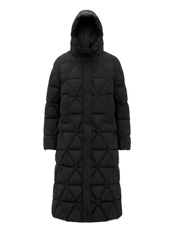 K-WAY Long Quilted Puffer Jacket With Drawstring Hood - Pure Black
