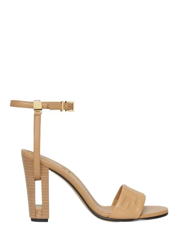 Fendi Embossed Ff Pattern Ankle Strap Sandals - Beige