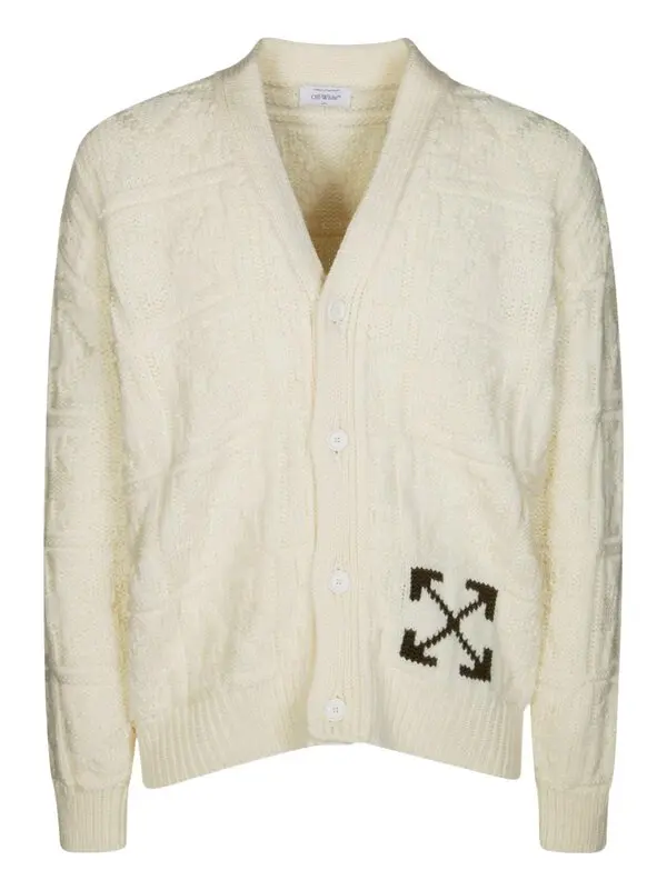 Off-White V-neck Knitted Cardigan - White