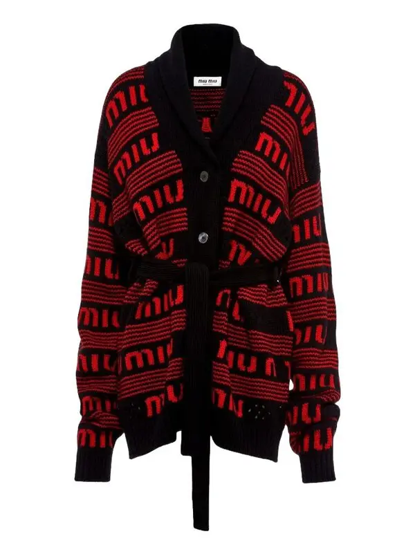 Miu Miu And Red Cashmere Cardigan - Black