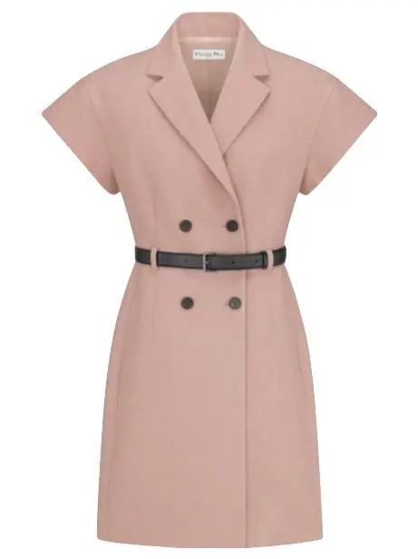 Dior Short Belted Dress With Lapel And Double-breasted Closure - Nude