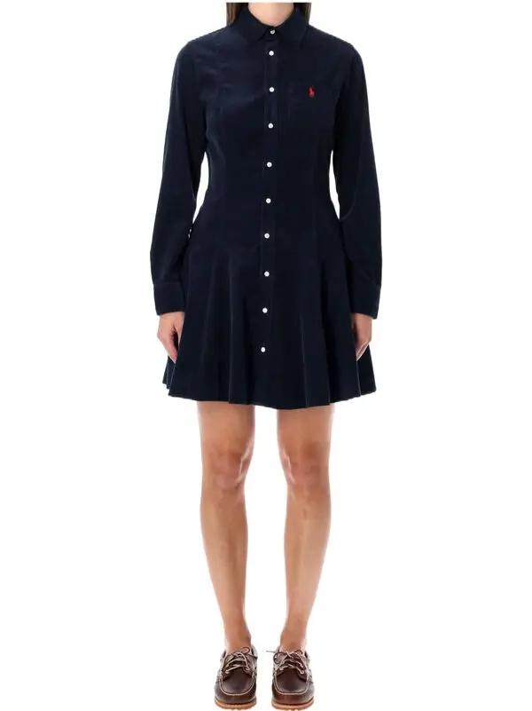 Polo Ralph Lauren Corduroy Flared Shirt Mini Dress - Navy