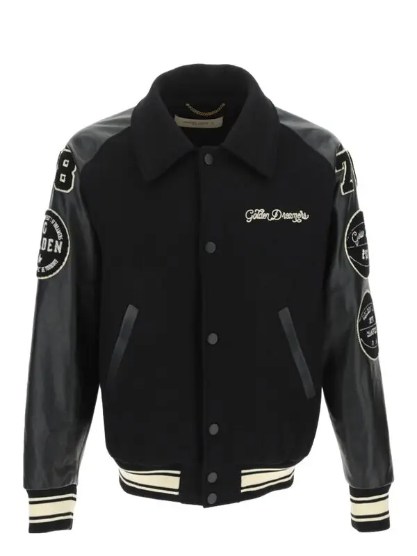 GOLDEN GOOSE Embroidered Logo Leather Jacket - Black