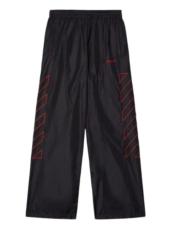 Off-White Diagonal Stripe Embroidered Straight Leg Trousers - Black