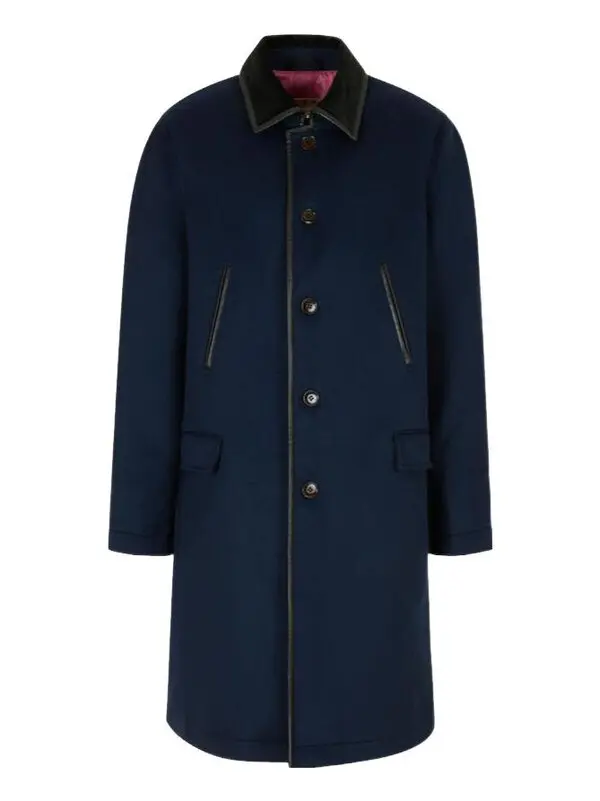 Marni Deep Blue Felt Duster Coat With Contrast Collar - Dark Blue