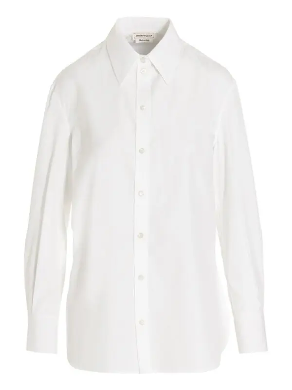 Alexander McQueen Collared Long-sleeved Shirt With Side Slit - White