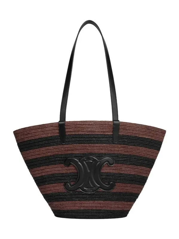 Celine Classic Baguette In Striped Raffia And Calfskin - Black/brown