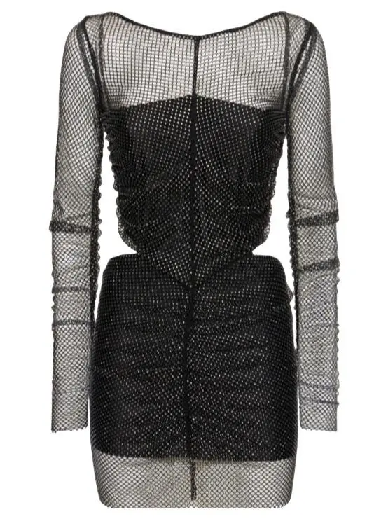 Giuseppe Di Morabito Embroidered Mesh Mini Dress - Black