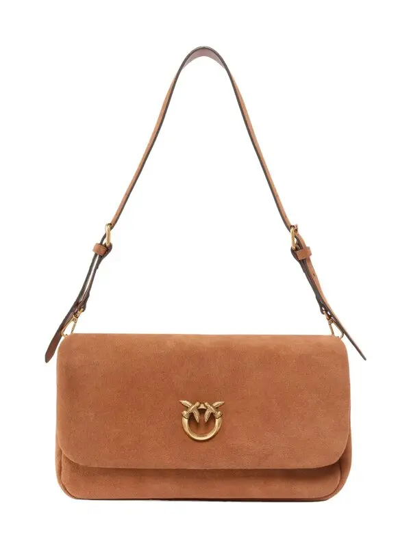 Pinko Logo-appliqué Flap Shoulder Bag - Brown