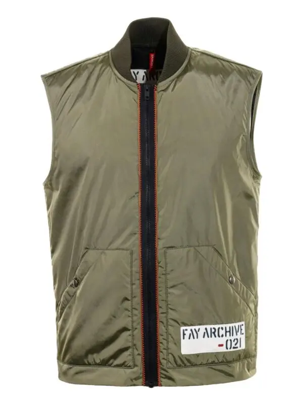 FAY Logo Detailed Zipped Gilet - Green