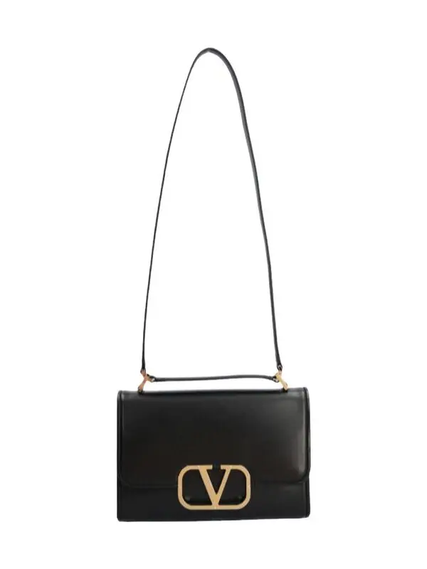 Valentino Garavani Vlogo Plaque Foldover Top Shoulder Bag - Black
