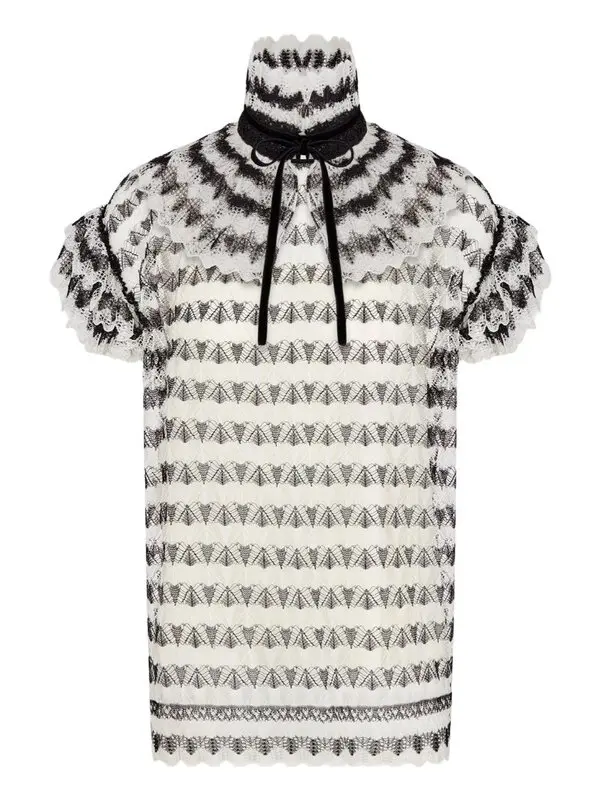 Dior Embroidered Short Sleeve Sweater With Removable Collar - White