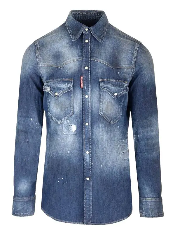 Dsquared2 Button-up Denim Distressed Shirt - Blue
