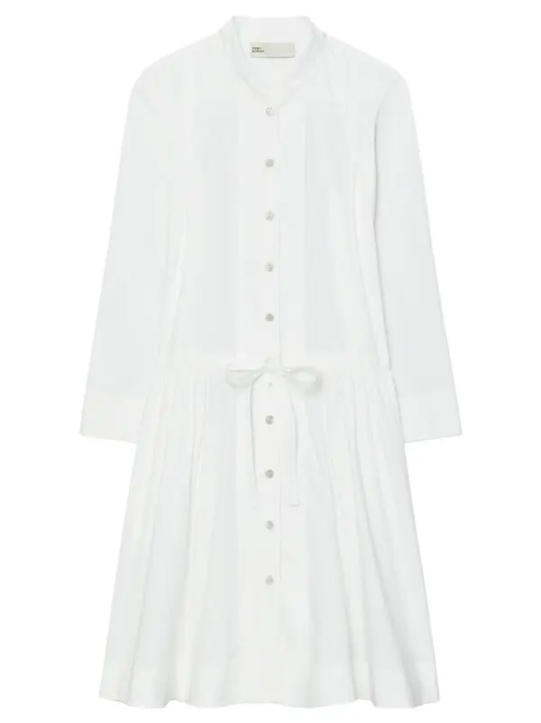 Tory Burch Button-front Mini Dress With Drawstring Waist - White