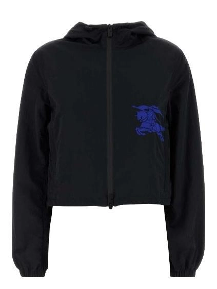 Burberry Hooded Zip-up Jacket With Ekd Motif - No