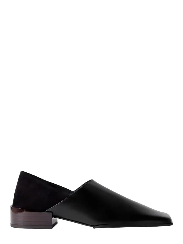Alaïa Square Toe Leather And Suede Slippers - Black