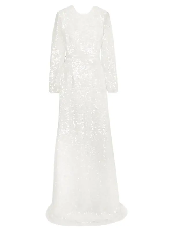 Erdem Sequined Chiffon Maxi Dress With Open Back Bow Detail - Ivory