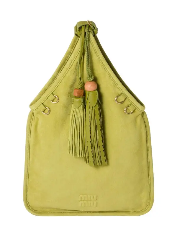 Miu Miu Suede Handbag With Tassels - Evergreen