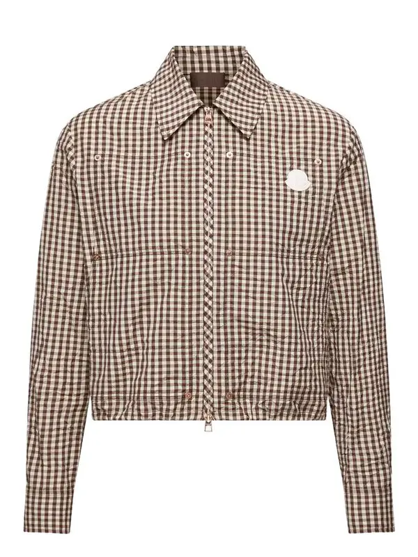 Moncler Gingham Logo Patch Zip-up Shirt Jacket - Nude
