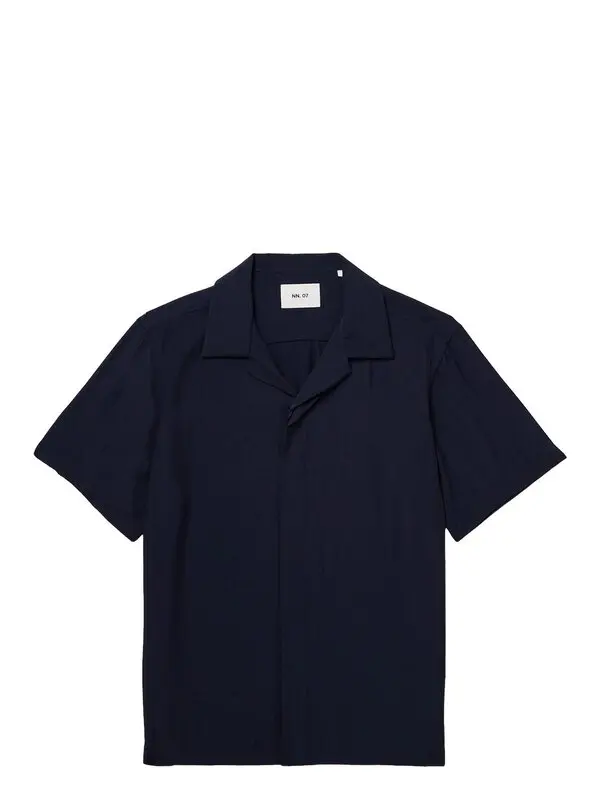Nn07 Hank 5971 Camp-collar Tencel™ Modal-blend Seersucker Shirt - Blue