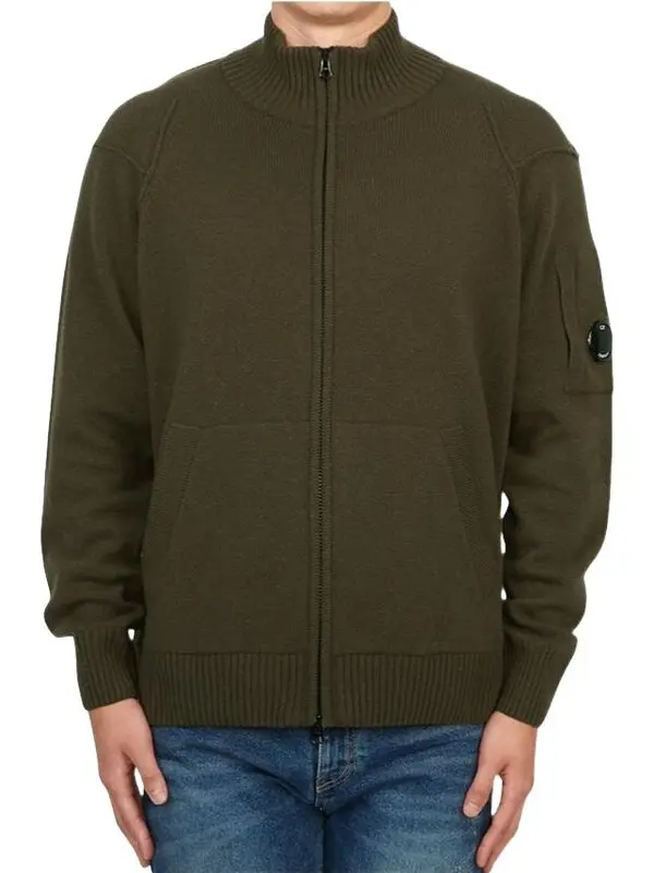 C.P. COMPANY Lambswool Zipped Cardigan - Green