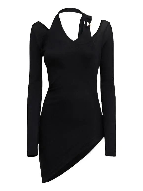 JEAN PAUL GAULTIER Ribbed Cotton Twisted Double-layer Top - Black