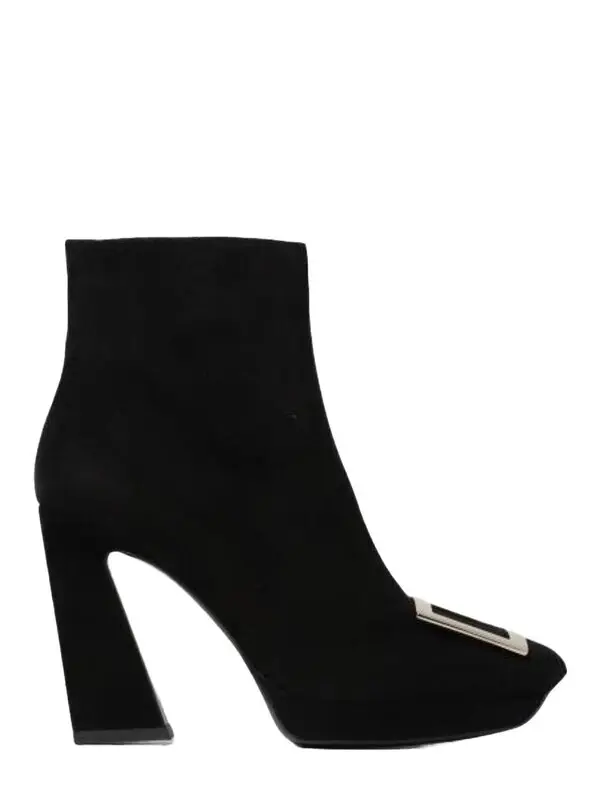 ROGER VIVIER Suede Platform Ankle Boots With Metal Buckle - Black