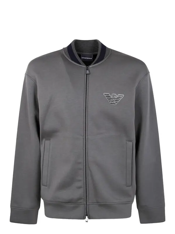 Emporio Armani Logo Zip-up Sweater - Gray