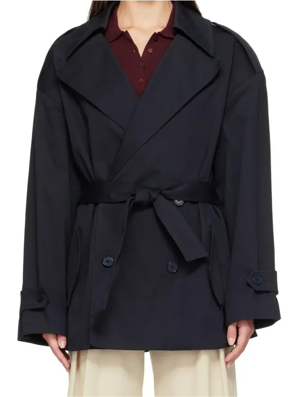 THE FRANKIE SHOP Short Double-breasted Belted Windbreaker - Dark Navy