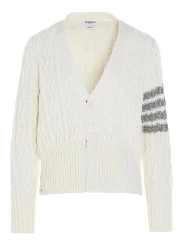 Thom Browne 4-bar Aran Cable Knit Cardigan - White