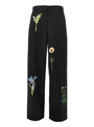 Stella McCartney Embroidered Floral Straight-leg Trousers - Black