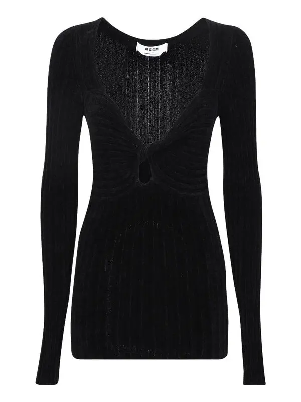 MSGM Knot Detailed Slim Fit Fine Knit Long Sleeve Top - Black