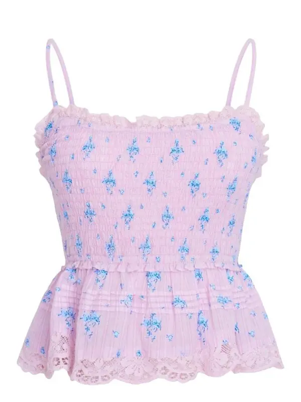 LoveShackFancy Marzenia Smocked Peplum Top - Lilac Tide