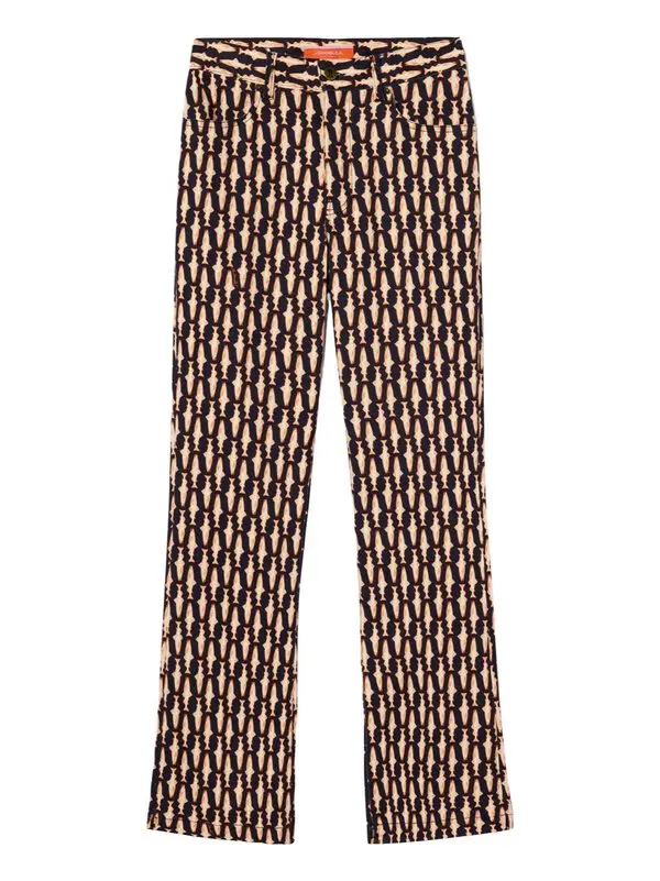 La DoubleJ Geometric-print High-waisted Flare Jeans - Pesciolini Blue Cotton Twill