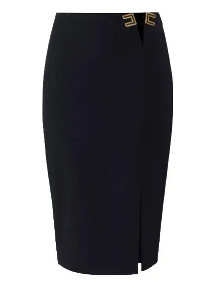 Elisabetta Franchi Double Layer Stretch Crepe Skirt With Gold-plated Logo Detail - Black