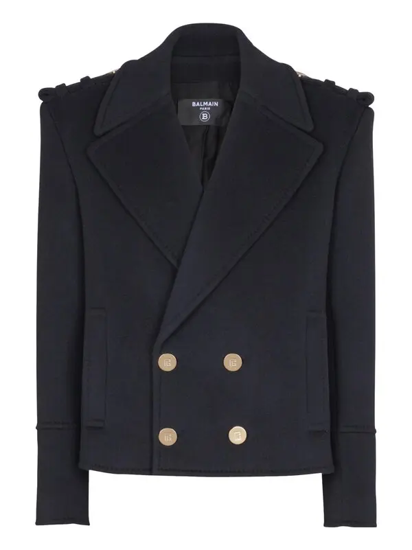 Balmain Cropped Reefer Jacket - Navy Blue