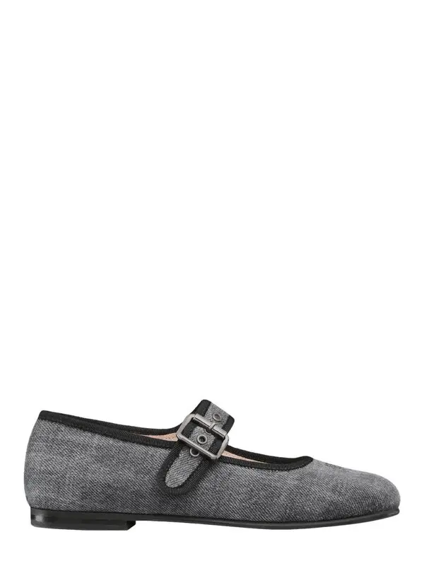 Dior Round Toe Ballet Flats With Buckle Closure - Grey