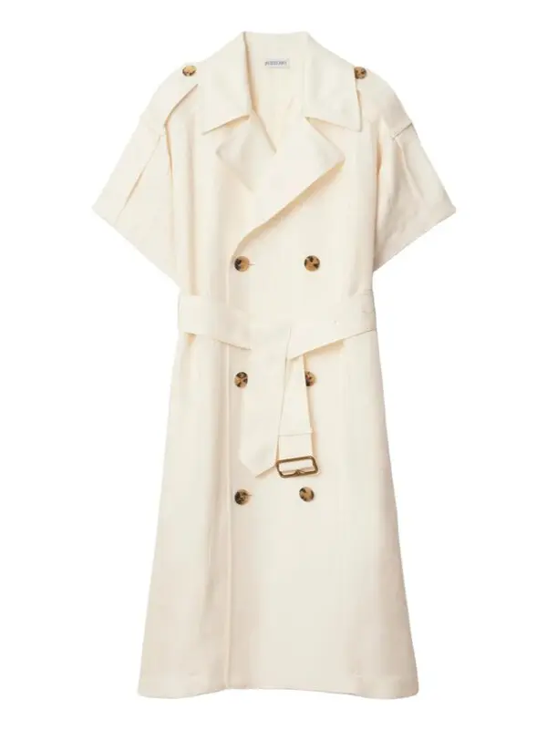 Burberry Double Breasted Belted Trench Dress - Pelican
