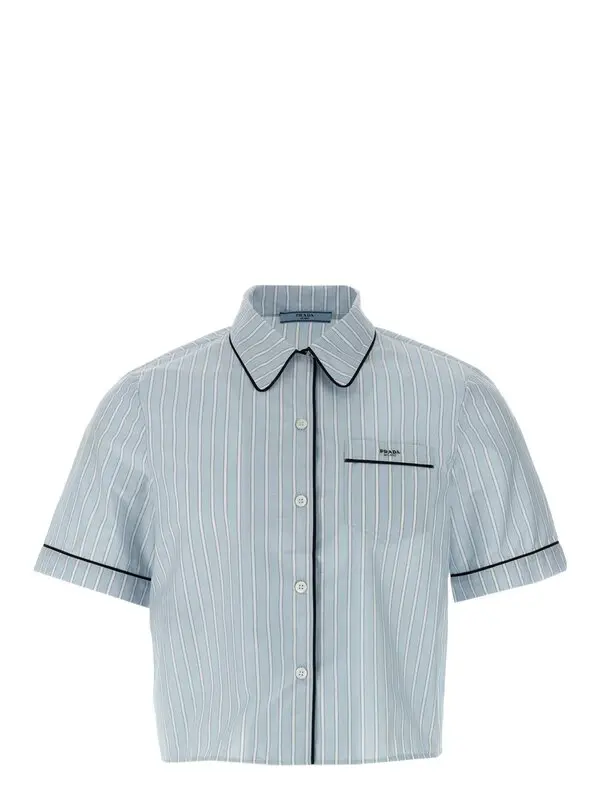 Prada Striped Chambray Bowling Shirt - Interstellar Blue