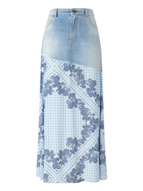 Pinko Patchwork Denim Midi Skirt - Blue