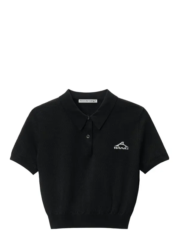 Alexander Wang 3d Logo Mesh Cropped Polo Shirt - Black