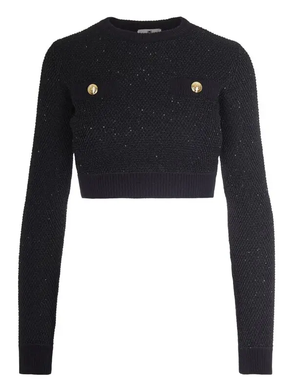 Elisabetta Franchi Sequined Knit Top - Black