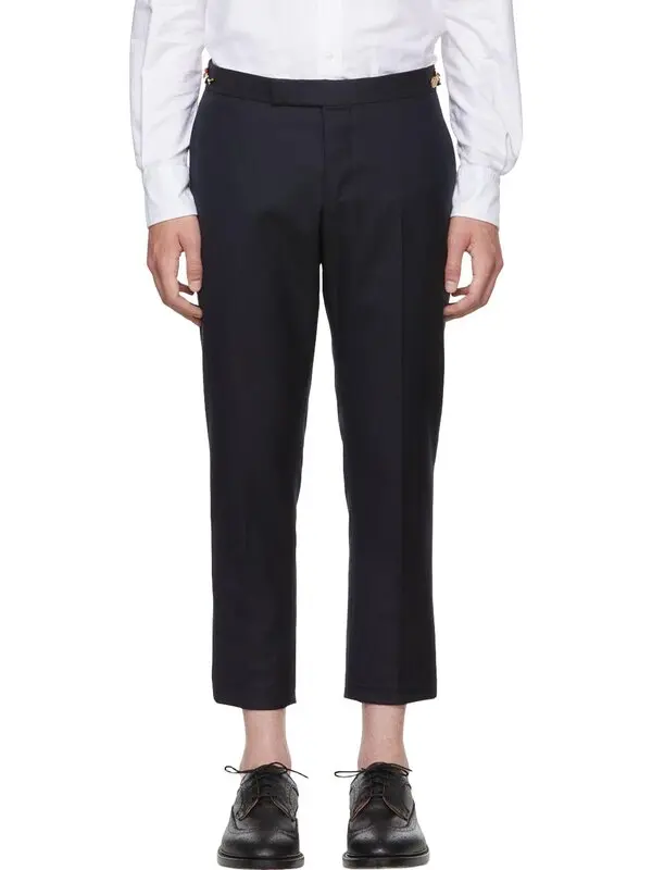 Thom Browne Tailored Fit Trousers With Buckled Side Loops - Navy Blue