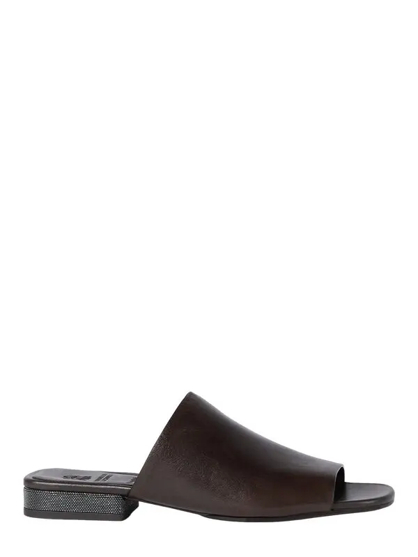 Brunello Cucinelli Monili Embellished Leather Mules - Cocoa