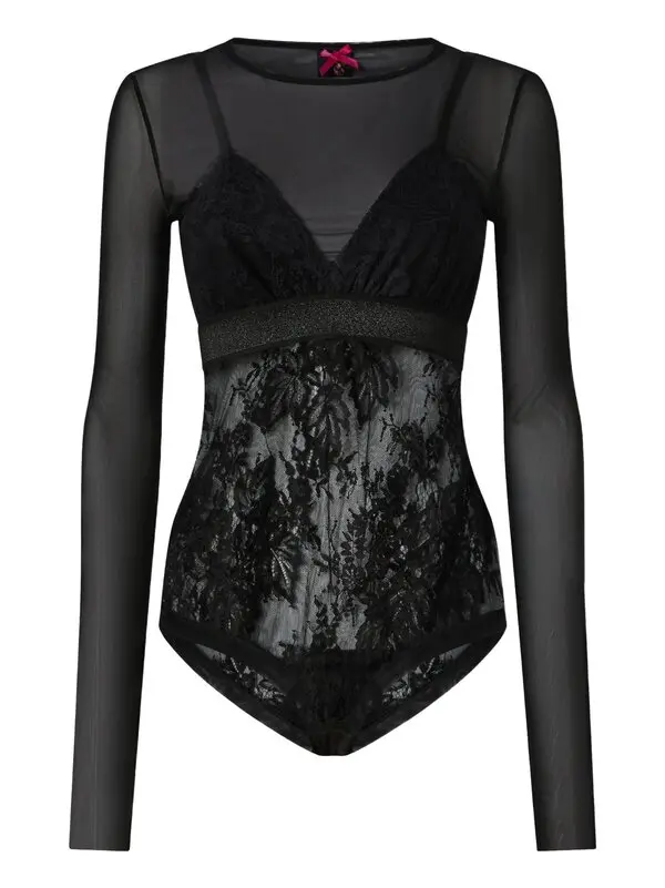 Pinko Lace Detailed Tulle Bodysuit - Black