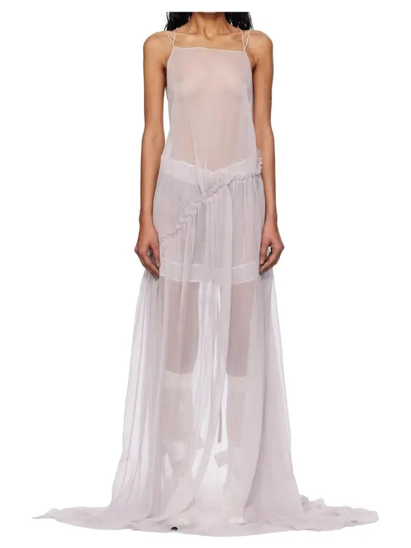 ANN DEMEULEMEESTER Ruffled Sheer Silk Maxi Dress - Lavender