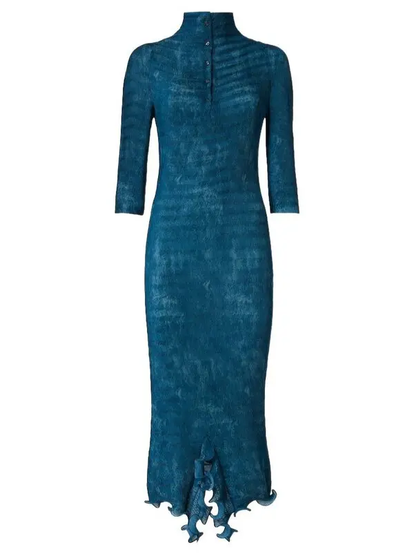 Fendi High Neck Printed Asymmetrical Midi Dress - Blue