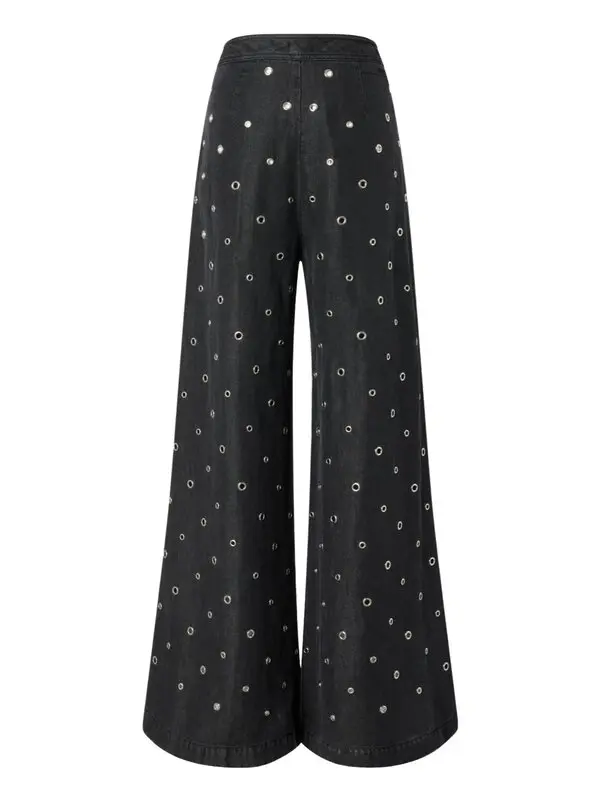 Pinko Eyelet Embellished Wide Leg Trousers - Black